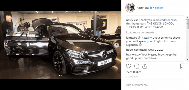 Rapper Nasty C's brand new Mercedes AMG C43