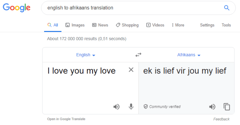 Translate English to Afrikaans Services by Google Translate