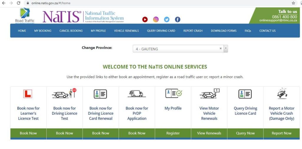 NaTIS Online Booking Gauteng Department