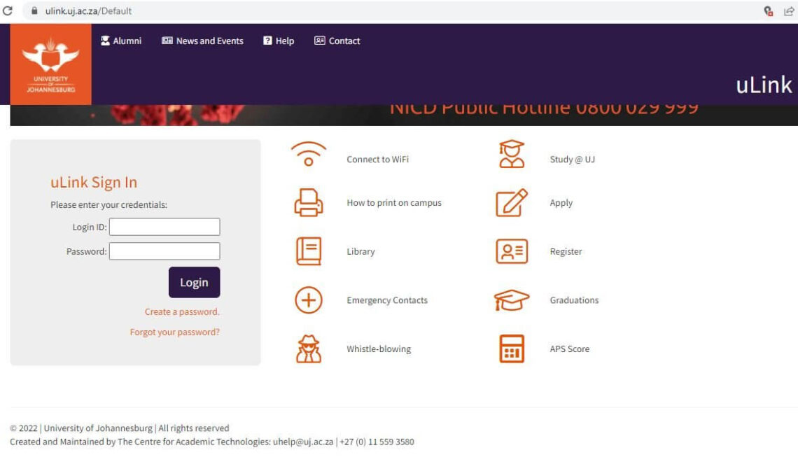 uLink - Login - University of Johannesburg