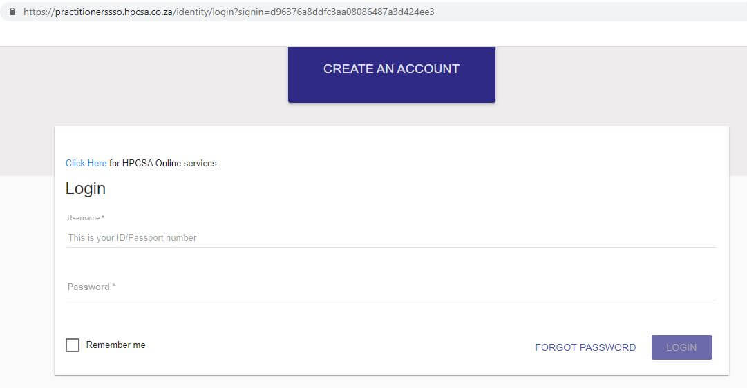 HPCSA Login Portal, How to Login to HPCSA