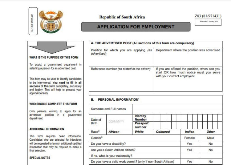 Z83 Form And How It Works in South Africa