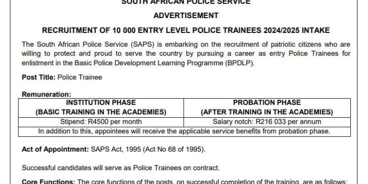 RECRUITMENT OF 10 000 ENTRY LEVEL POLICE TRAINEES 2024/2025 INTAKE