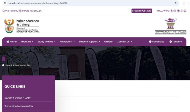 TNC Student Portal Login: Access Tshwane North TVET College Student Portal