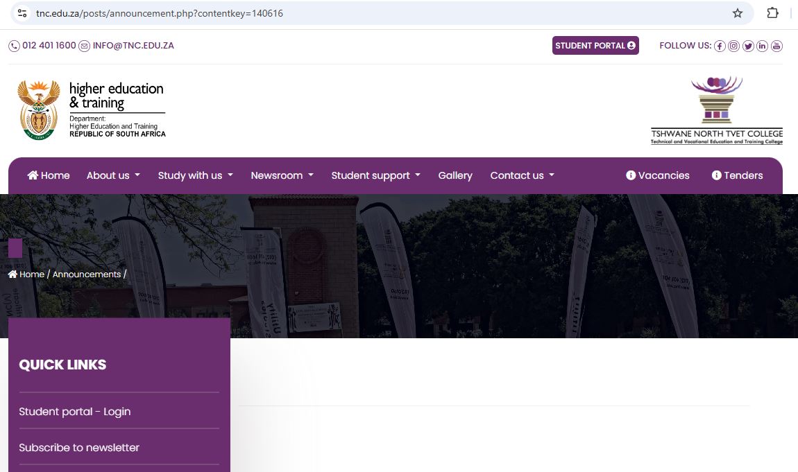 List of Courses Offered at Tshwane North TVET College