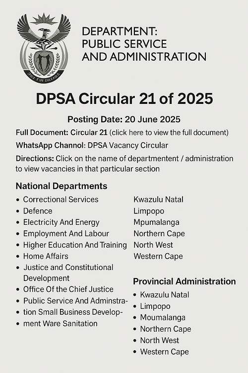 DPSA Circular 21 of 2025: Government Vacancies in South Africa