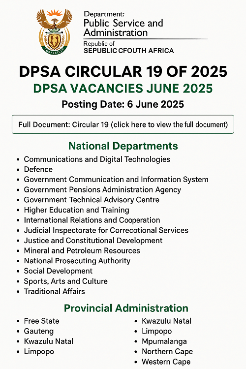 DPSA Vacancies June 2025: DPSA Circular 19 Of 2025